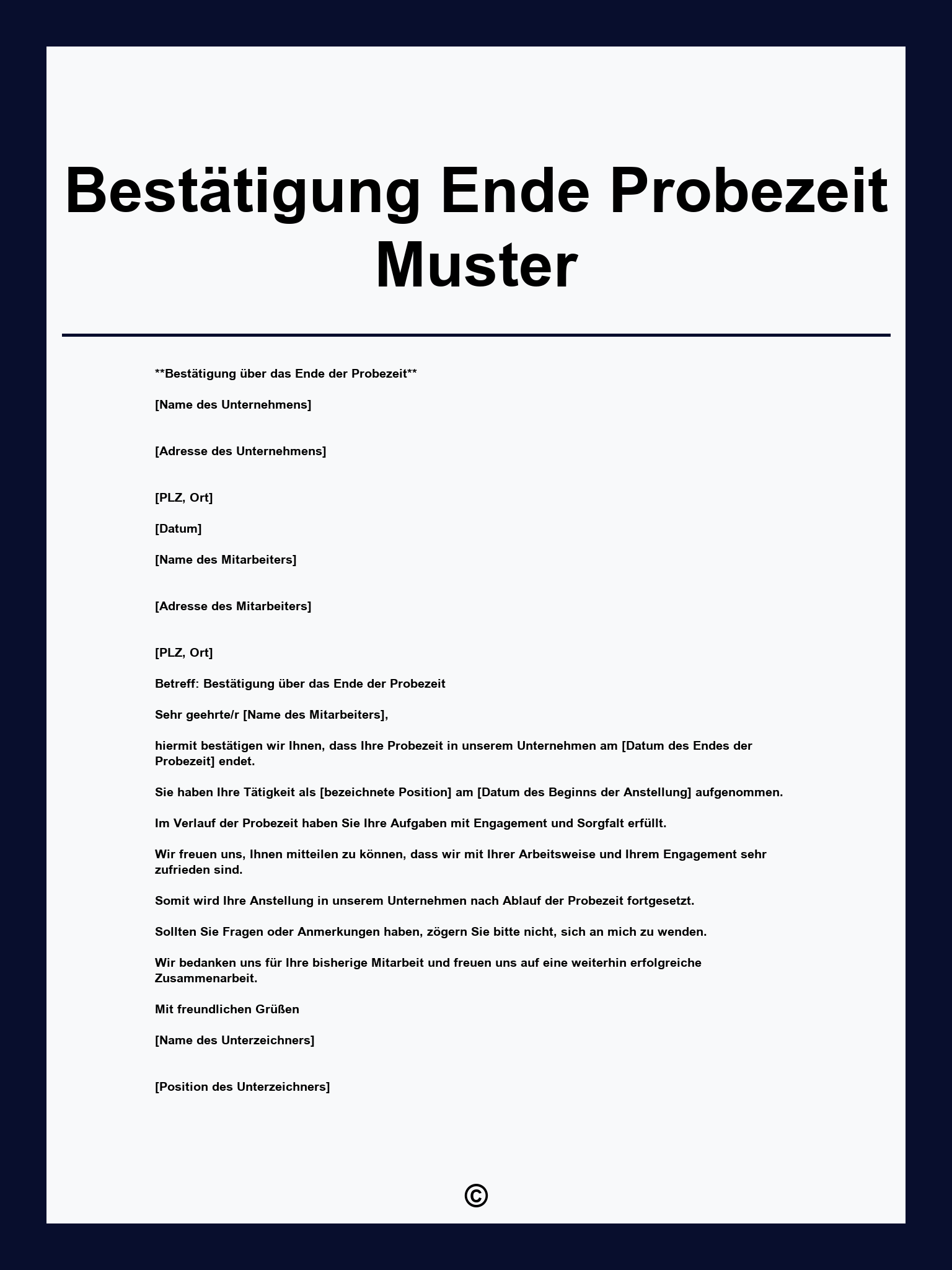 Bestätigung Ende Probezeit Muster