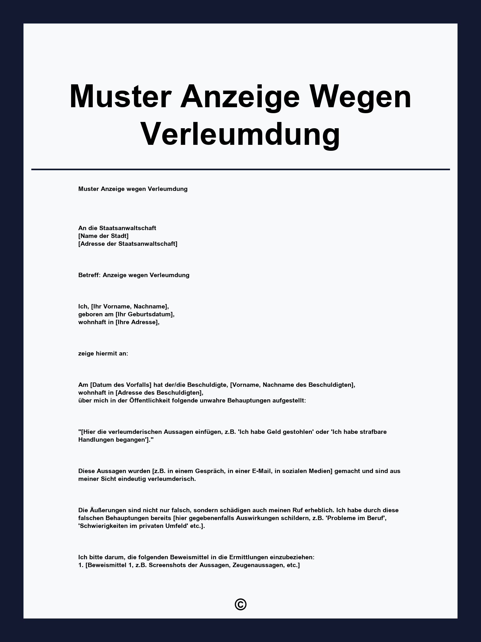 Muster Anzeige Wegen Verleumdung