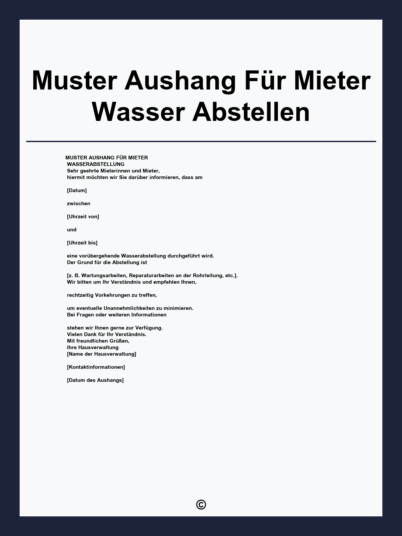 Muster Aushang Für Mieter Wasser Abstellen