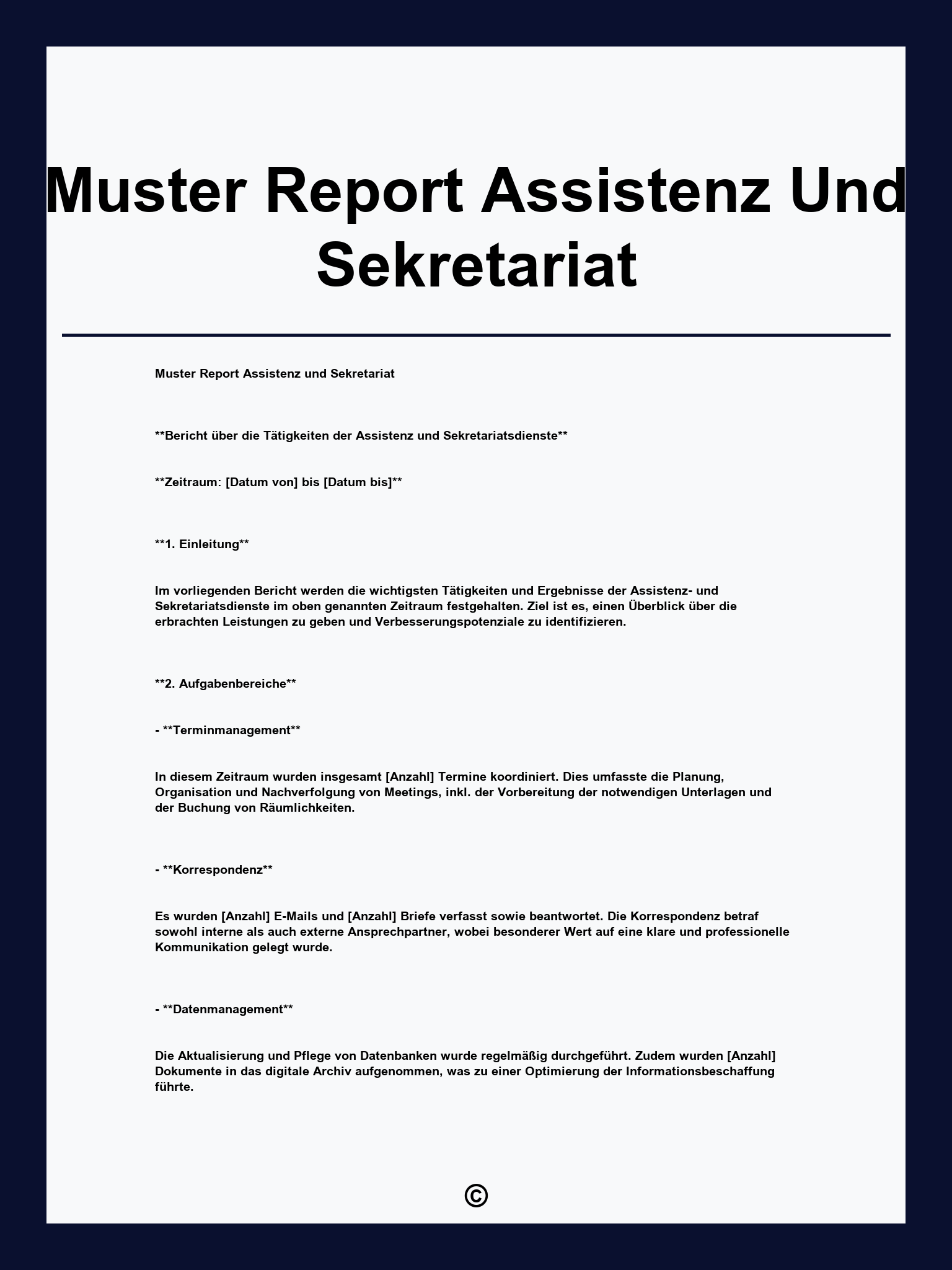 Muster Report Assistenz Und Sekretariat