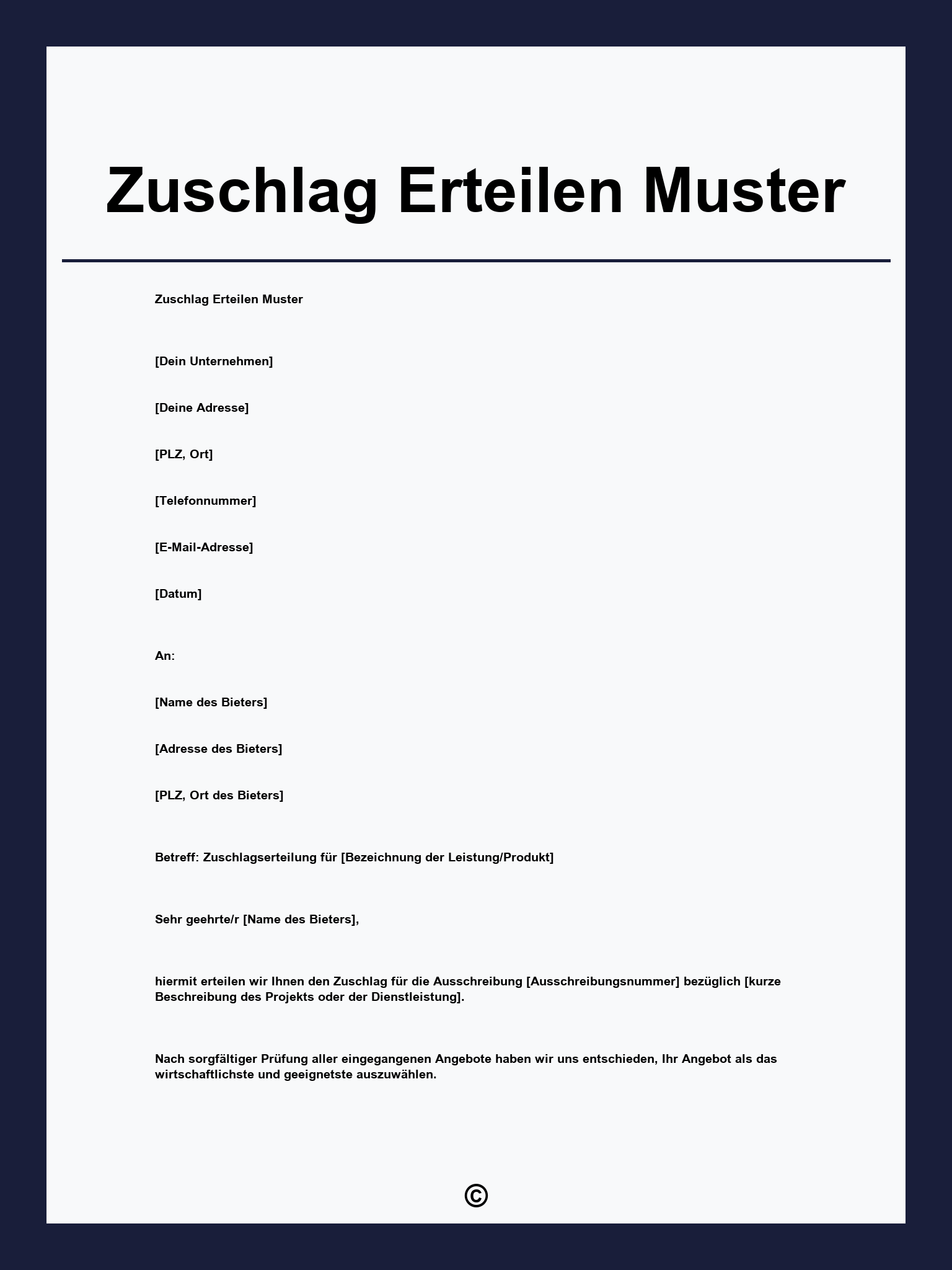Zuschlag Erteilen Muster